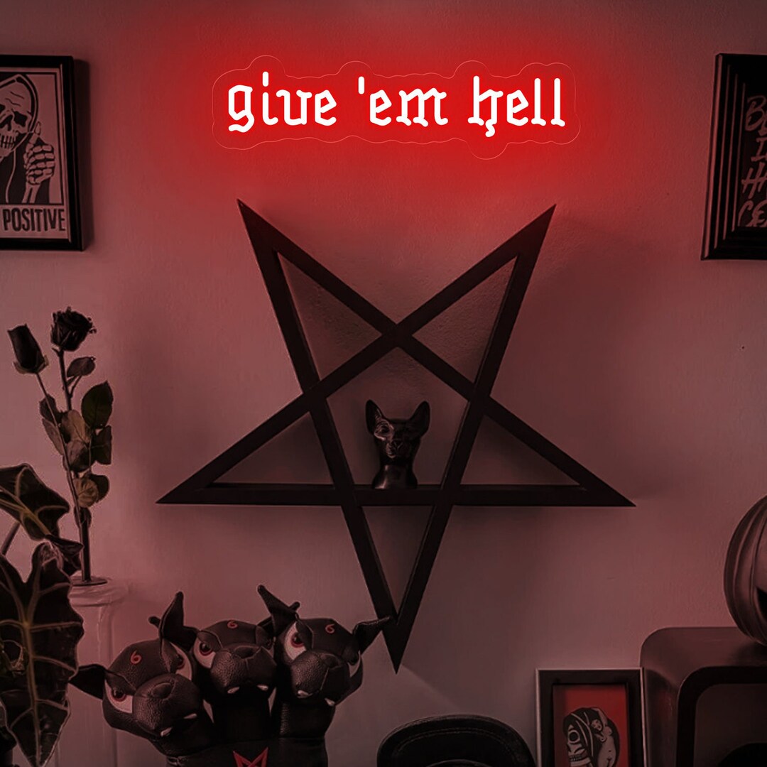 Give Em Hell Neon Sign,trendy Neon Wall Decor, Dorm Apartment Theme ...