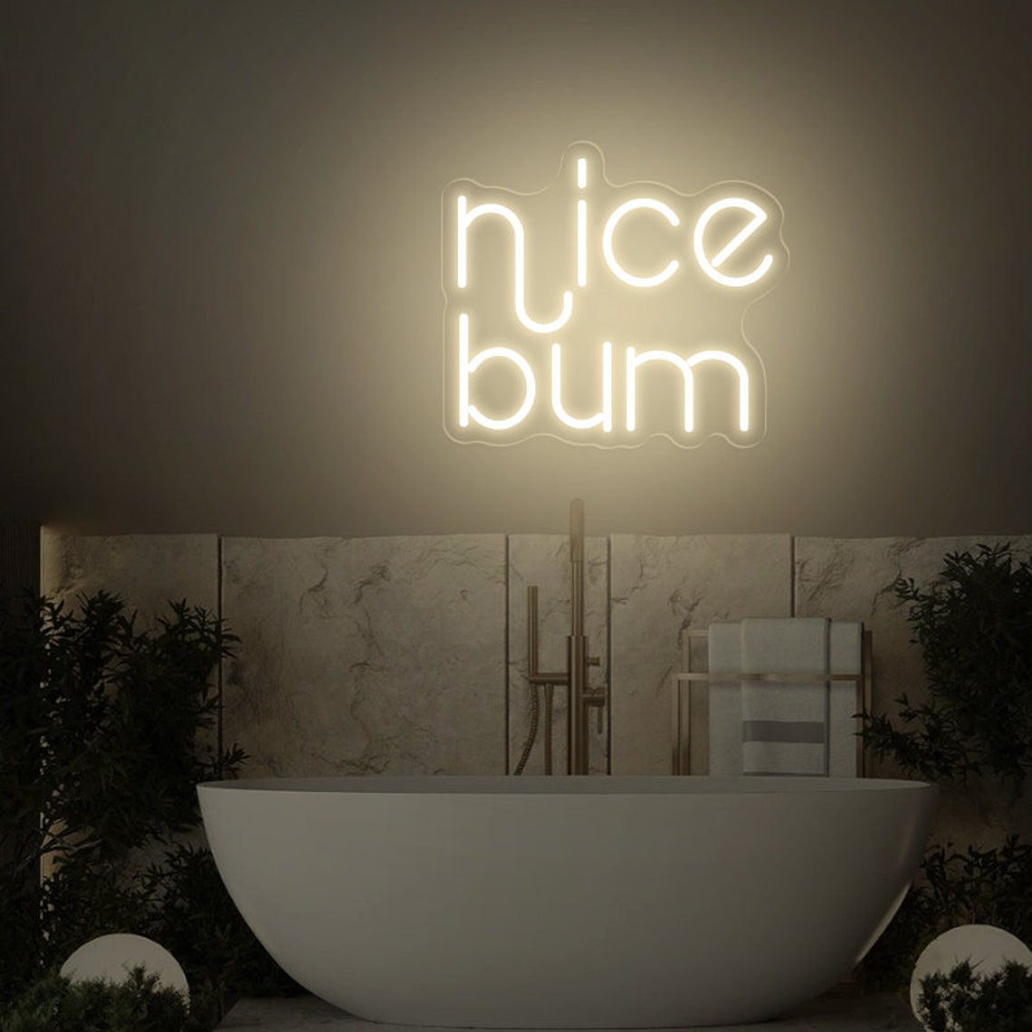 Nice Bum Pink Neon Sign, Peach Red Quote Decor, Funny Bathroom Bedroom ...