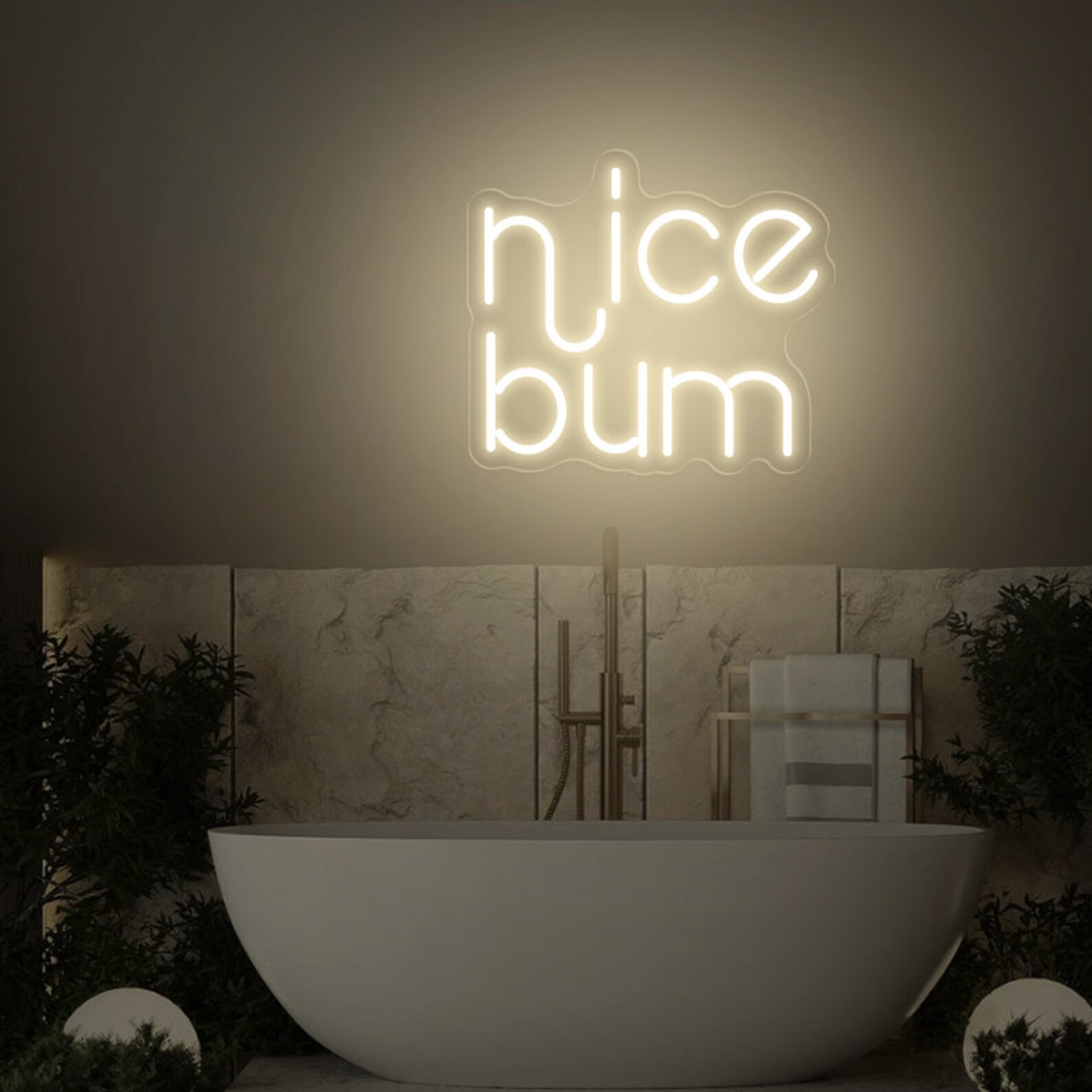 Nice Bum Pink Neon Sign, Peach Red Quote Decor, Funny Bathroom Bedroom ...