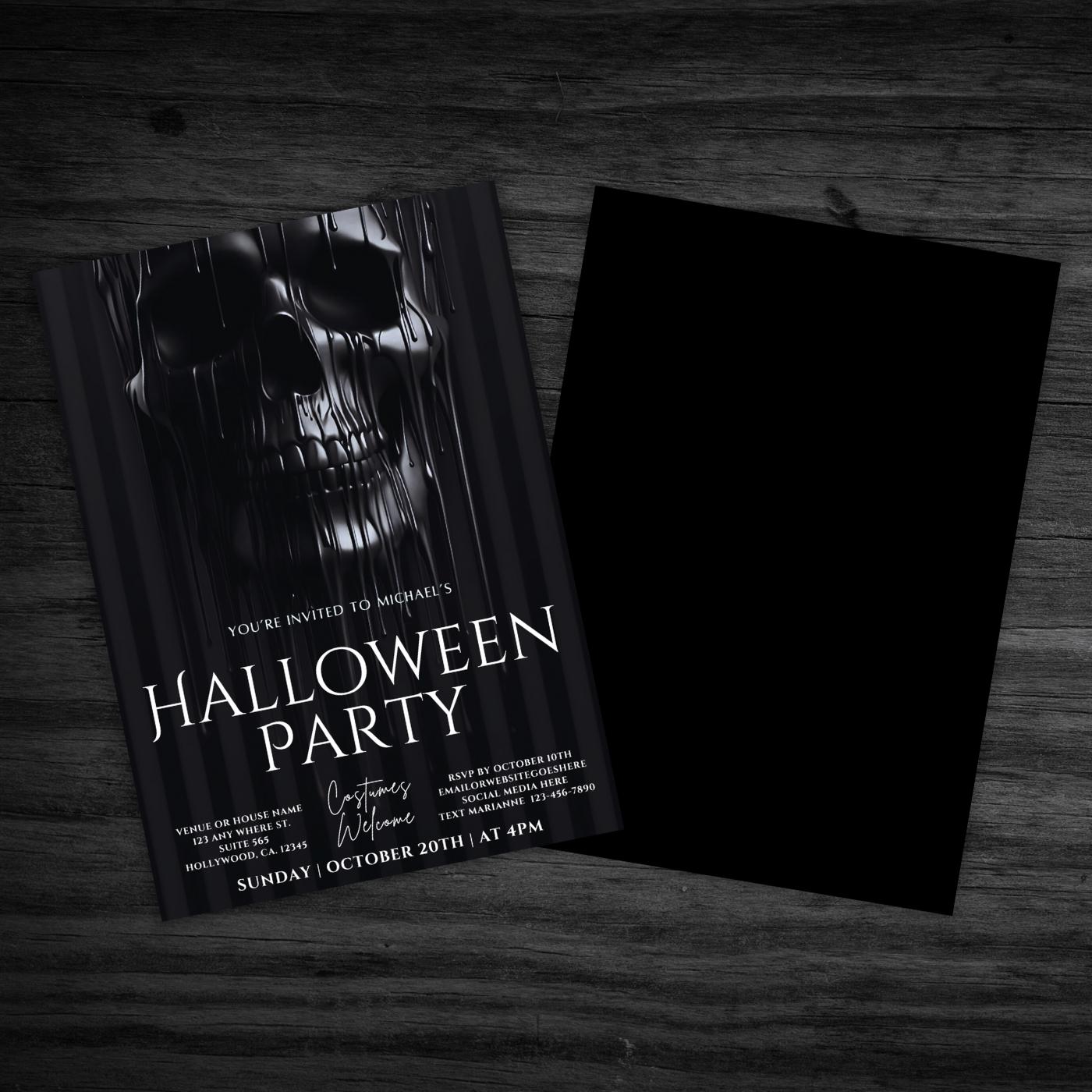 Editable Black Skull Halloween Invitation, Gothic Halloween Invite ...