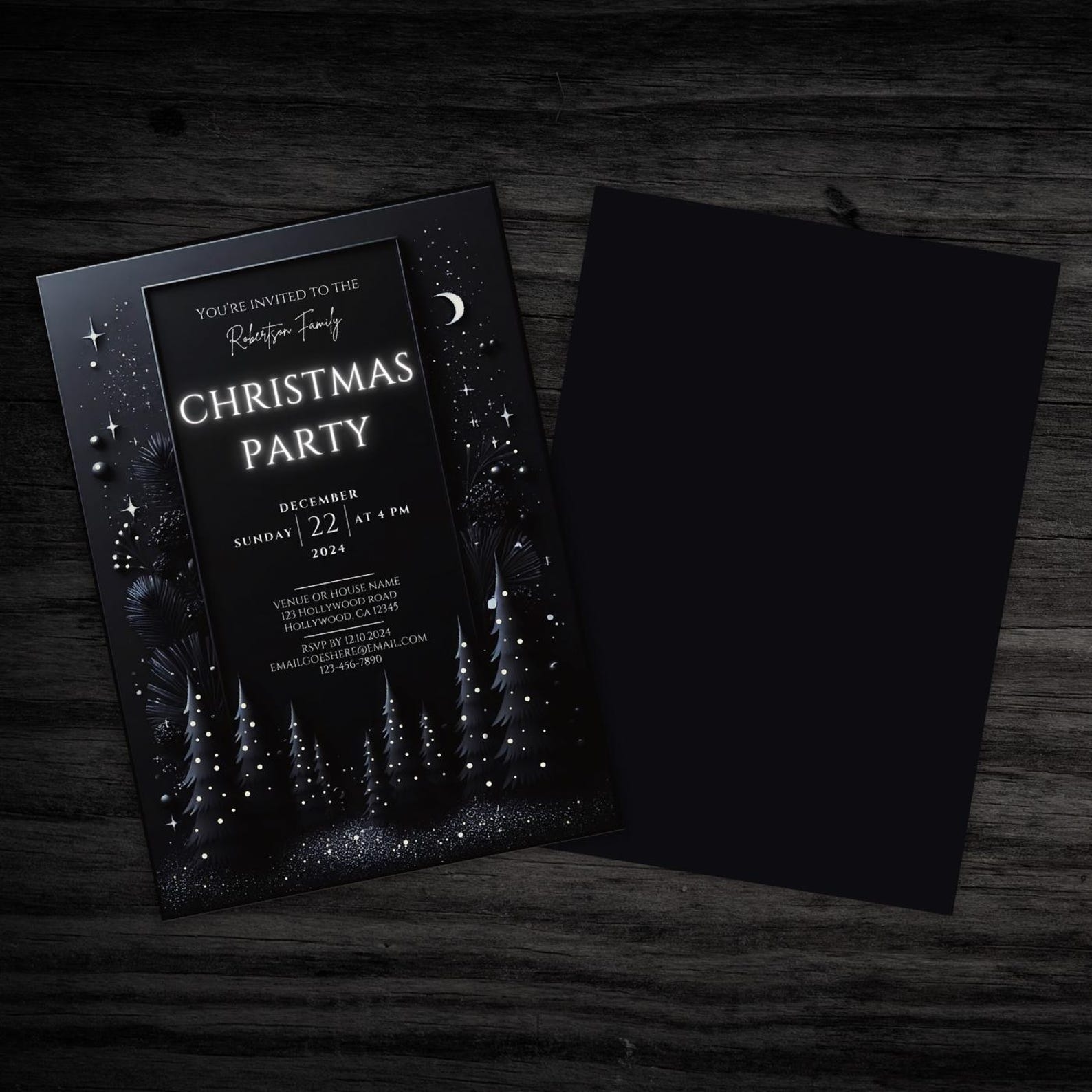 Editable Dark Festive Christmas Party Invitation, Black Elegant Gothic ...