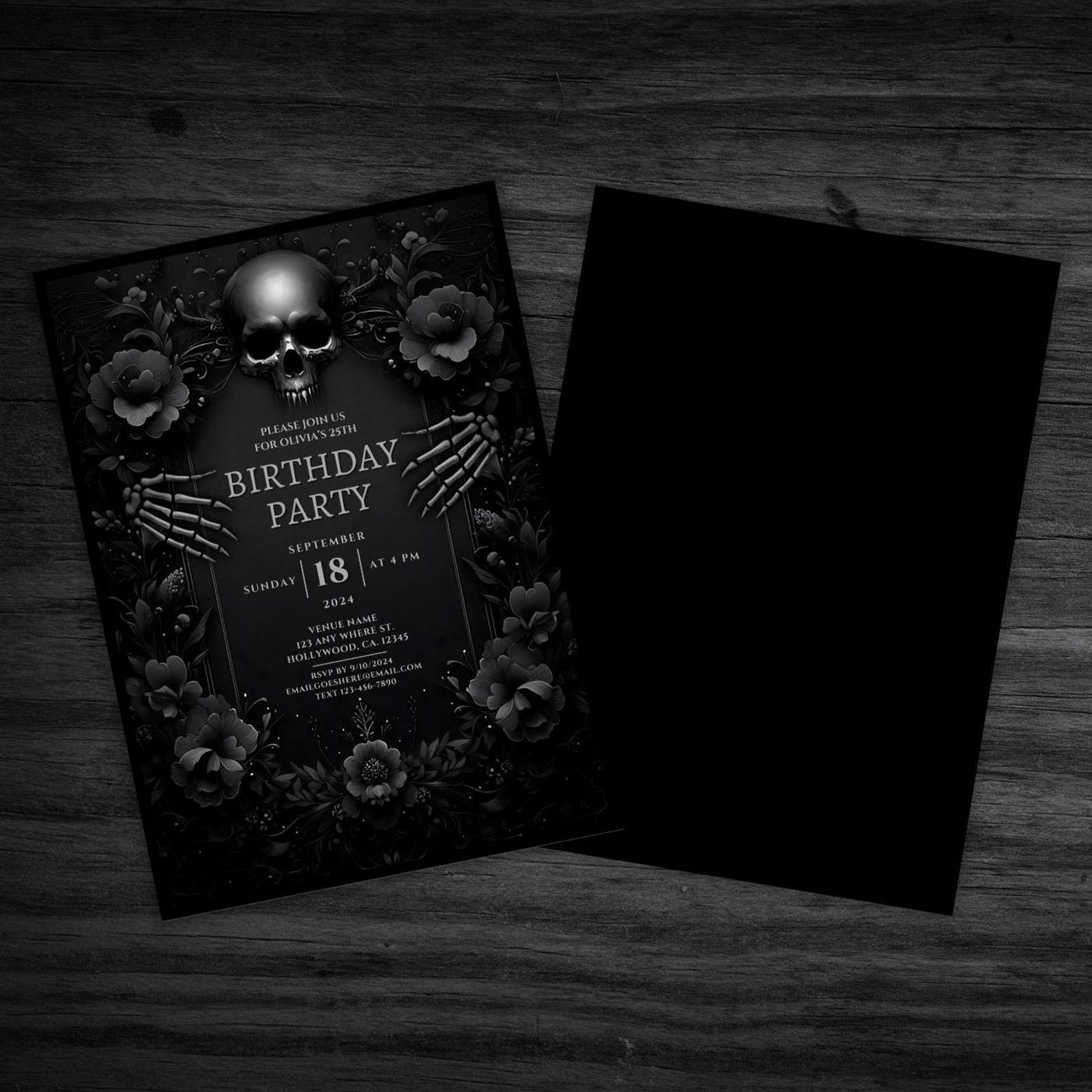Editable Gothic Skeleton Birthday Invite, Floral Skull Invitation, All ...