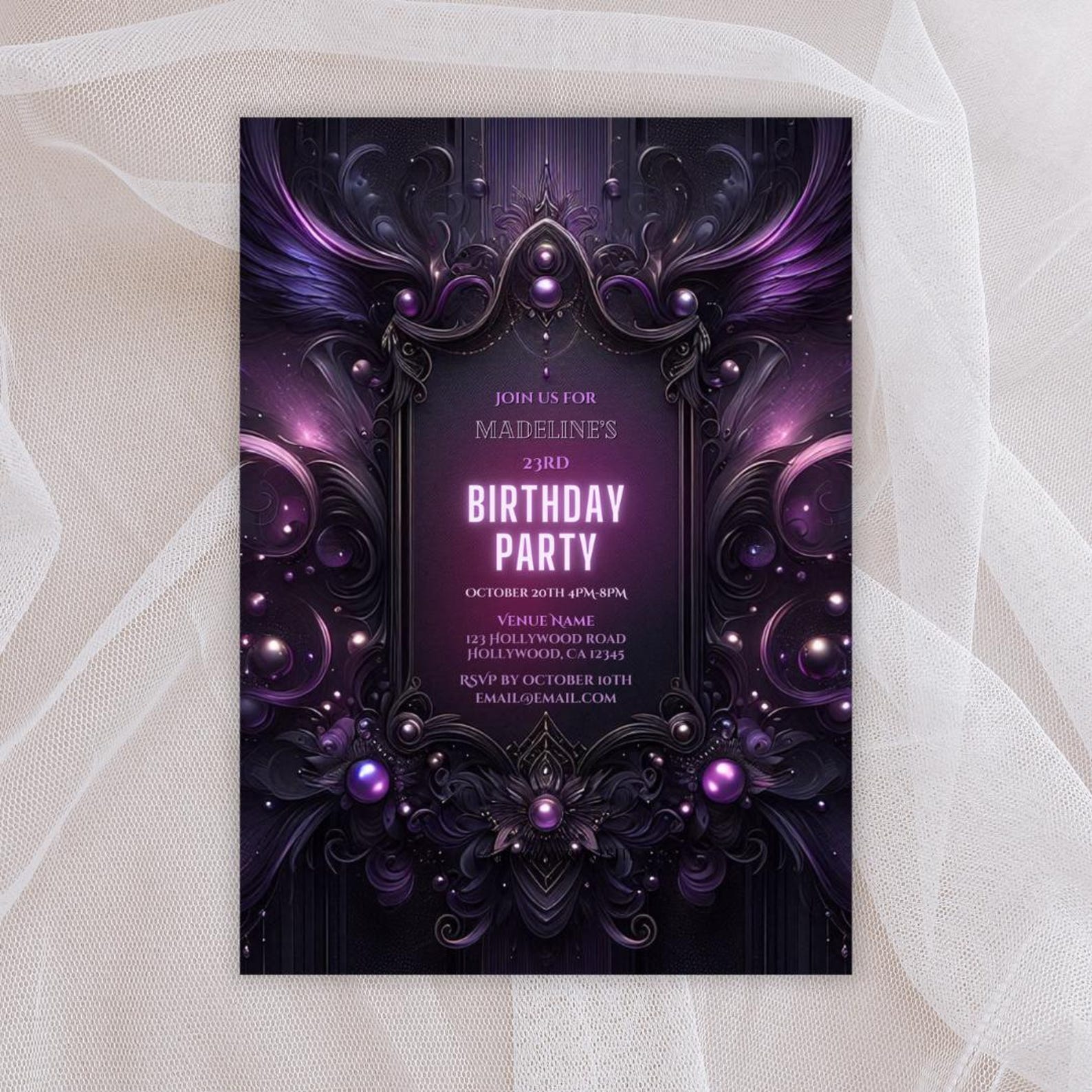 Black Pink and Purple Celestial Birthday Party Invite, Dark Fantasy ...