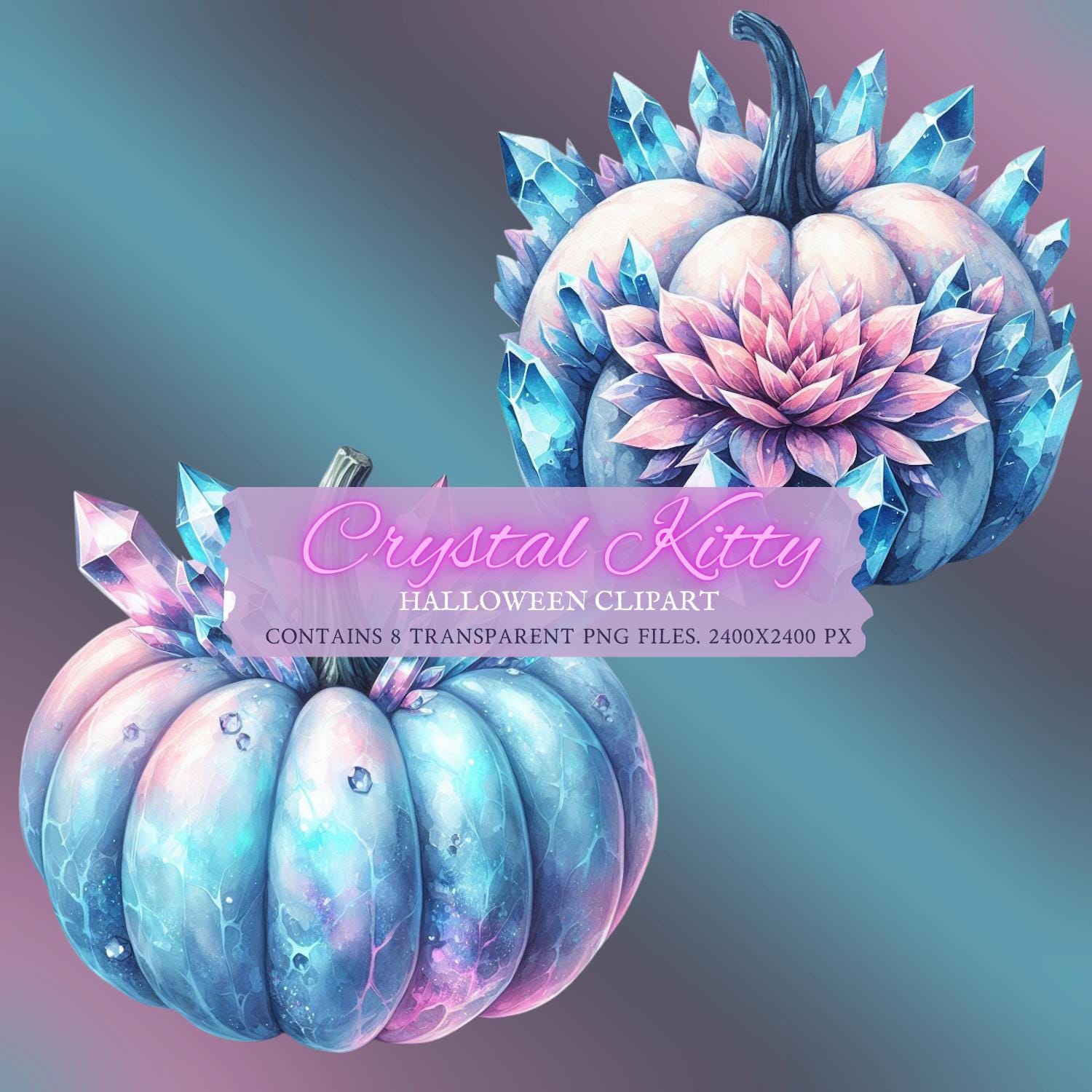 Crystal Kitty Halloween Clipart, Watercolor Cats, Witchy Clipart Witch ...