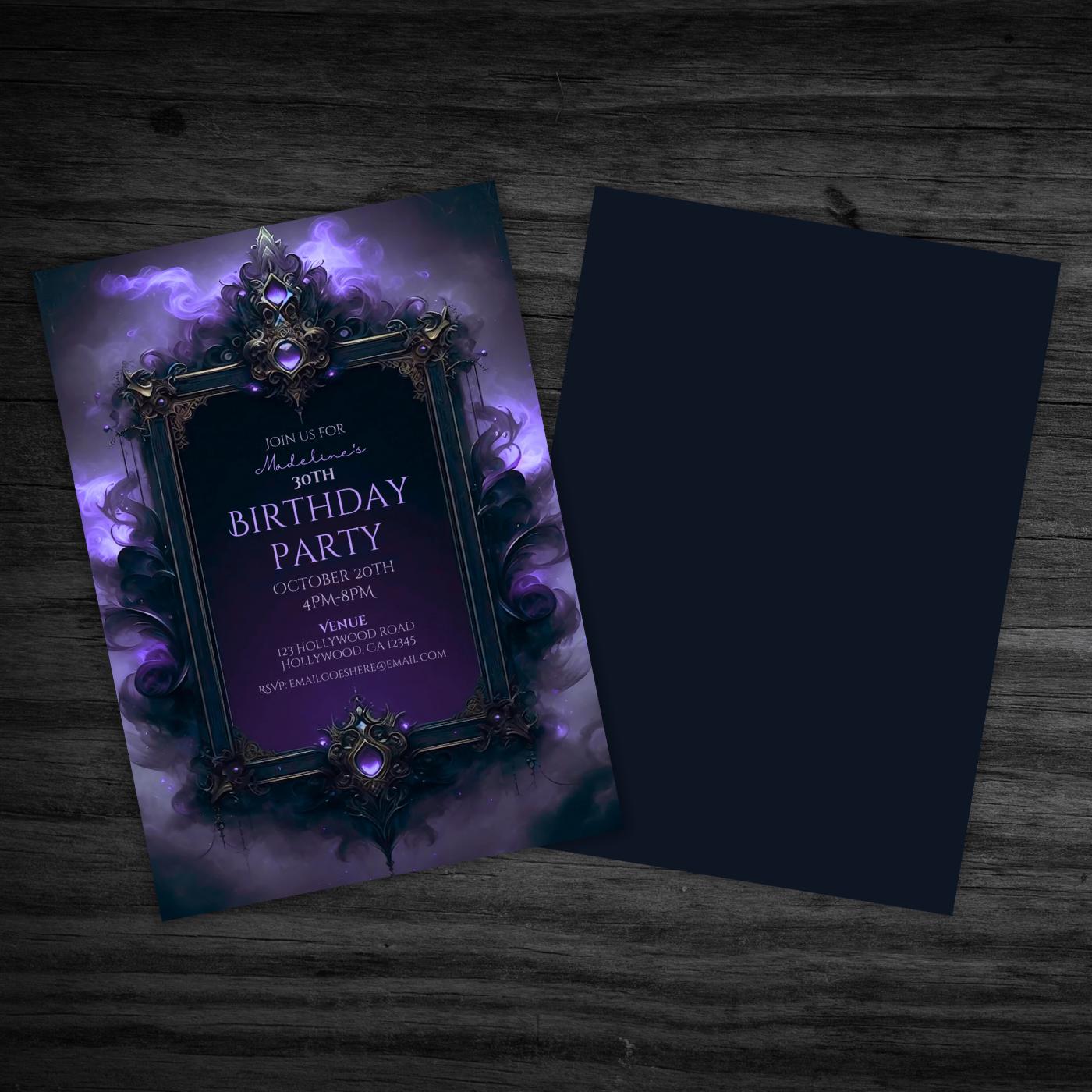 Printable Purple Customizable Invitation, Birthday Invite, Gothic ...