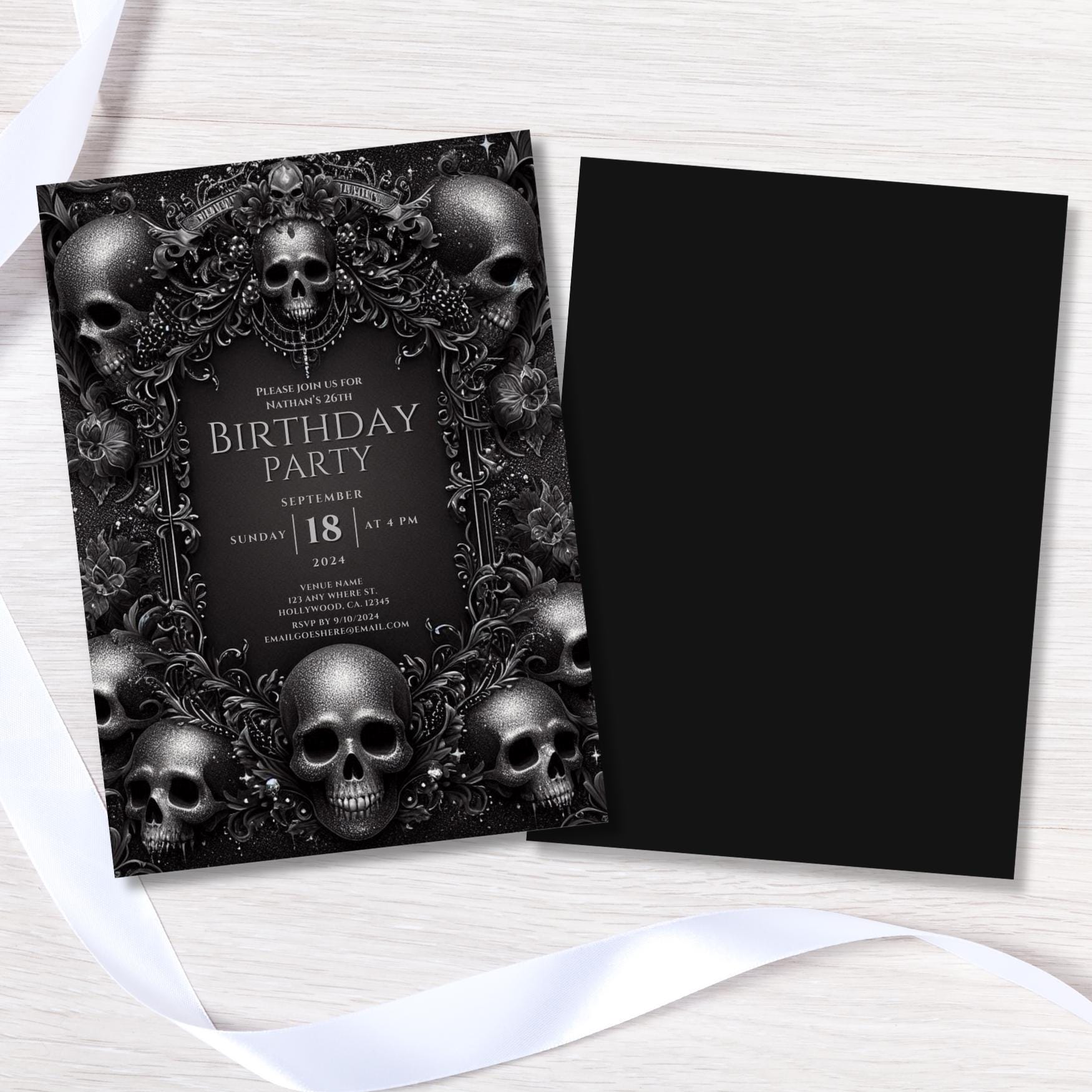 Dark Elegant Skull Birthday Party Invitation | Dark Gothic Invite ...