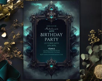 Printable Gothic Purple & Black Customizable Invitation, Birthday ...