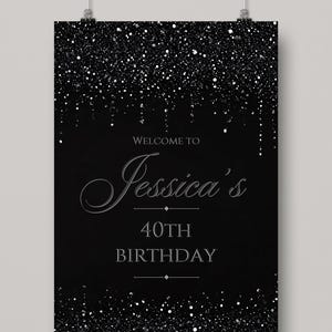 Editable All Black Poster Template, Dripping Glitter Welcome Sign ...
