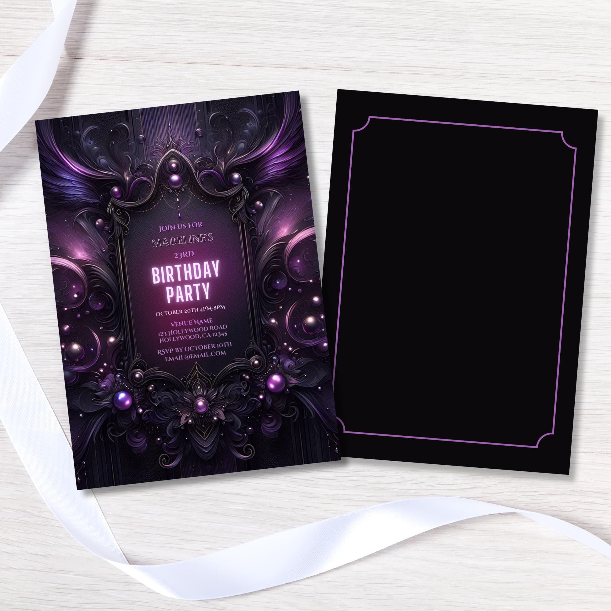 Black Pink and Purple Celestial Birthday Party Invite, Dark Fantasy ...