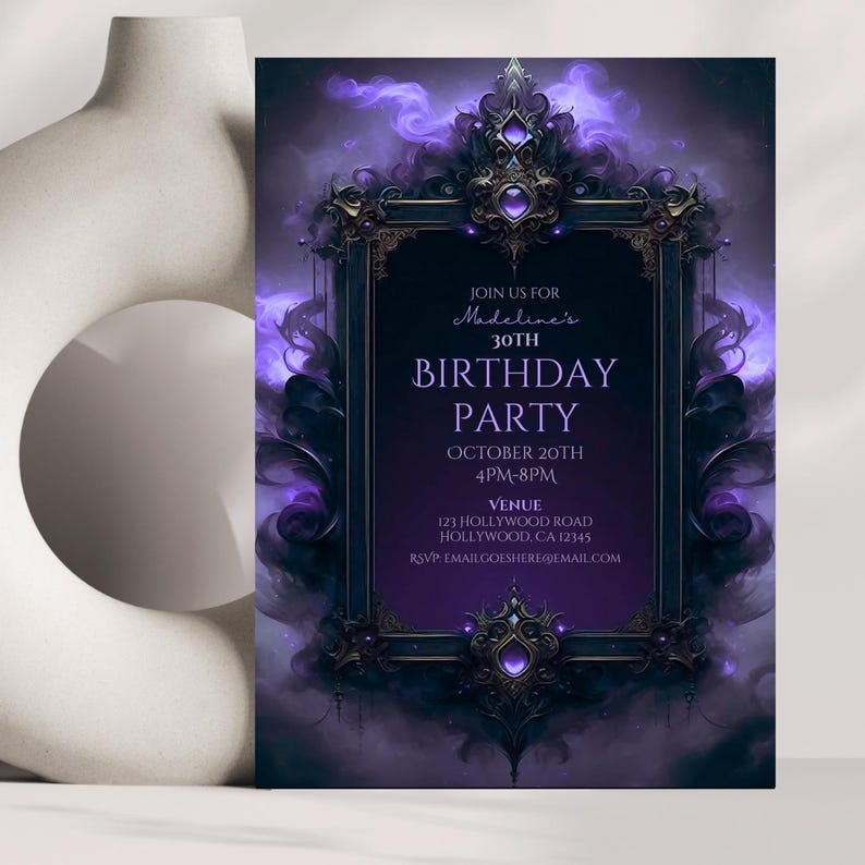 Printable Purple Customizable Invitation, Birthday Invite, Gothic ...