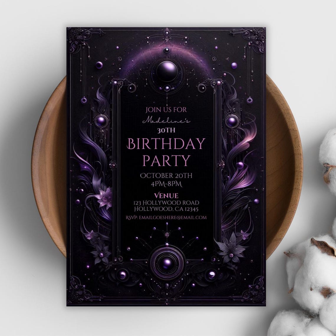 Printable Gothic Purple & Black Customizable Invitation, Birthday ...