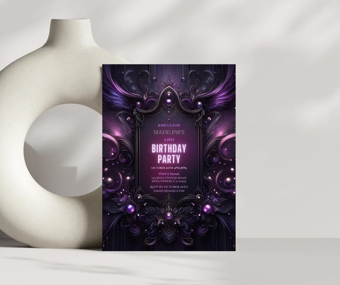 Black Pink and Purple Celestial Birthday Party Invite, Dark Fantasy ...