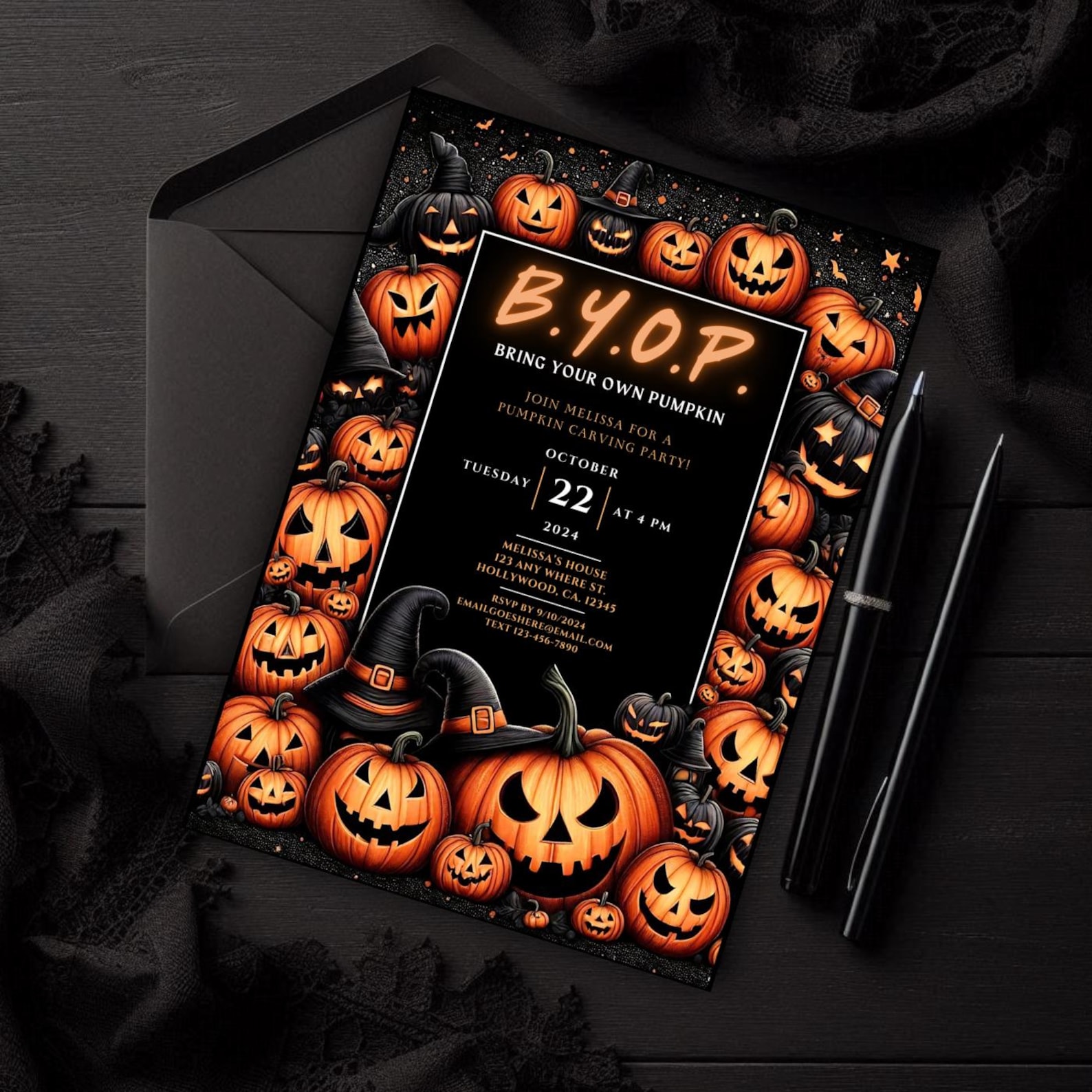BYOP Halloween Invite, Halloween Pumpkin Carving Party Invitation ...