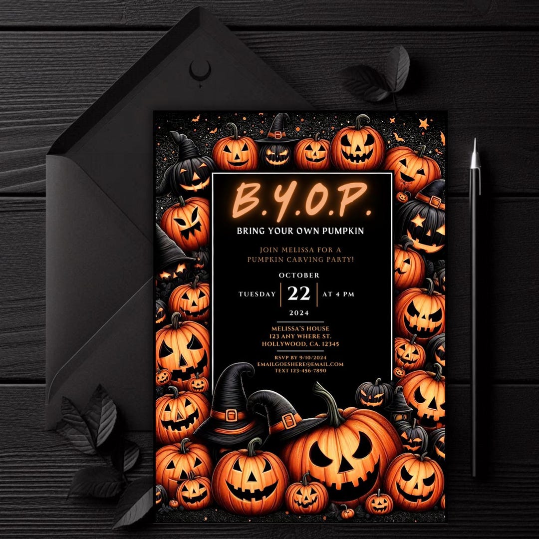 BYOP Halloween Invite, Halloween Pumpkin Carving Party Invitation ...