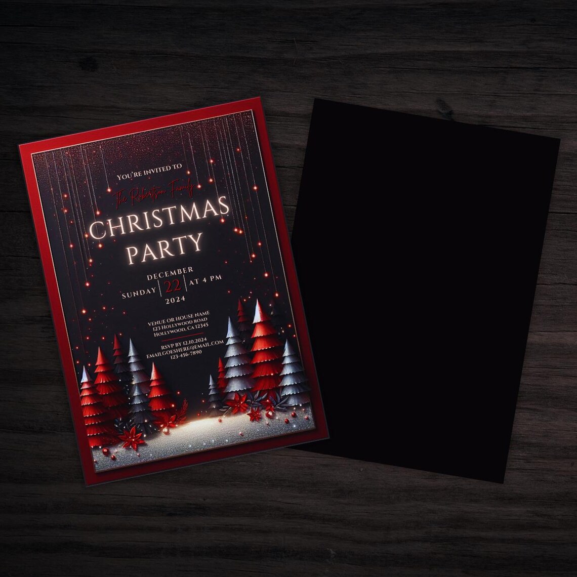 Editable Elegant Red Christmas Party Invitation, Christmas Trees Winter ...