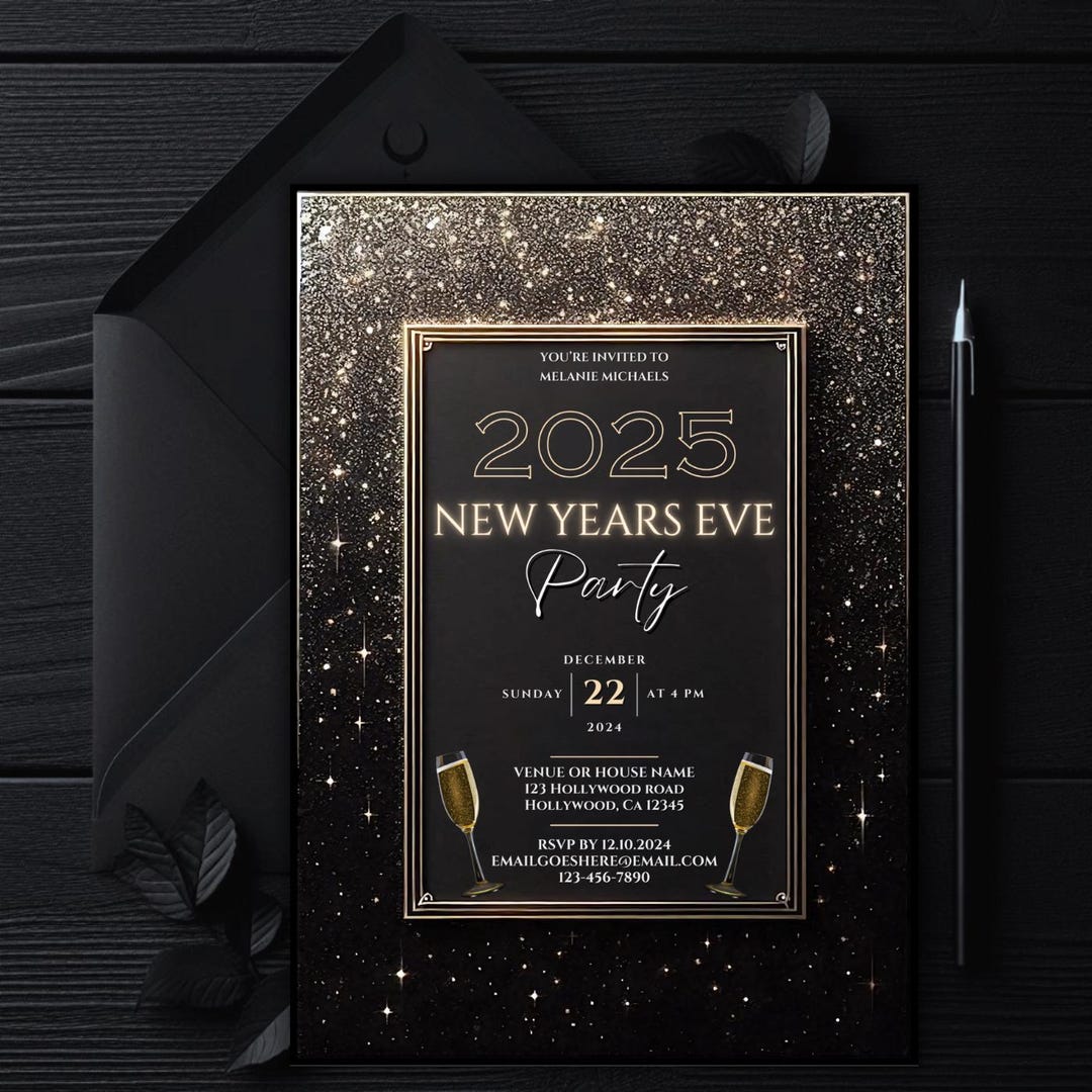 Editable New Years Eve Party Invitation | Elegant Gold Glitter New ...