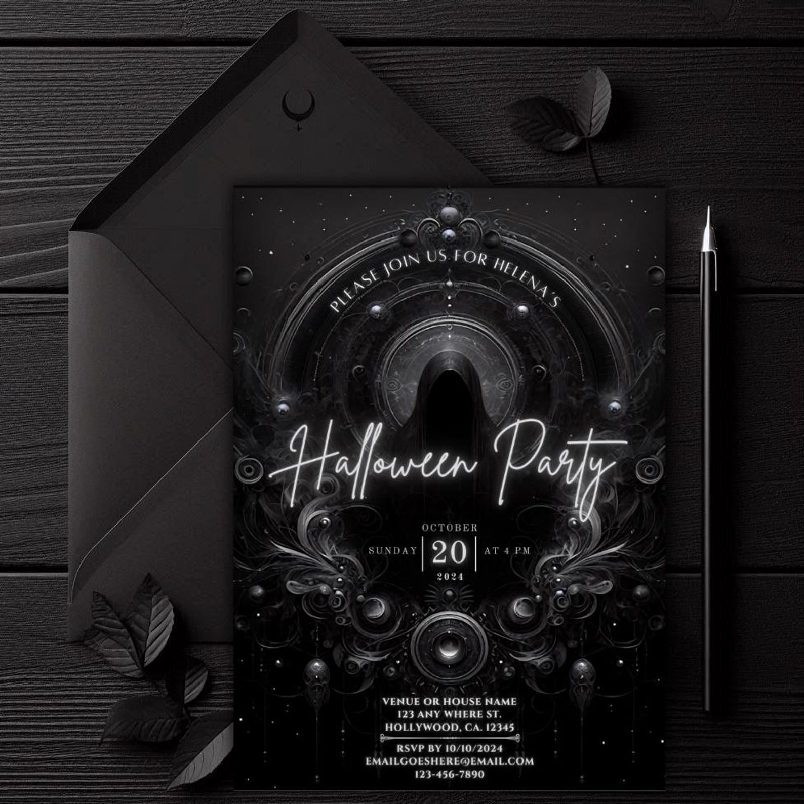 Editable Gothic Halloween Party Invitation, Reaper Invite, Dark Moody ...