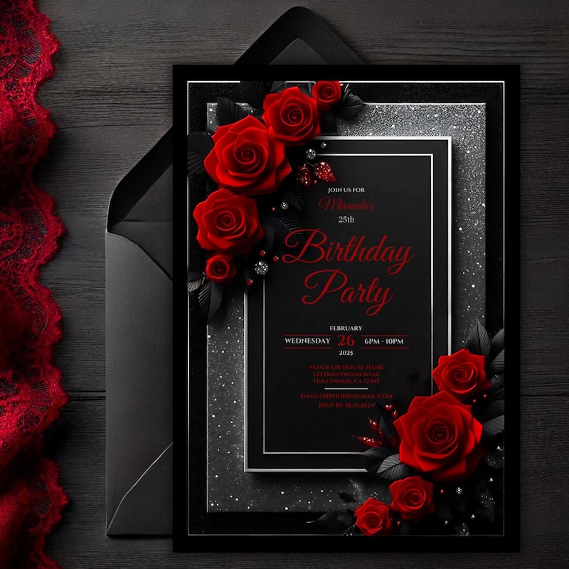 21st Birthday Dark Red Invitation - Etsy
