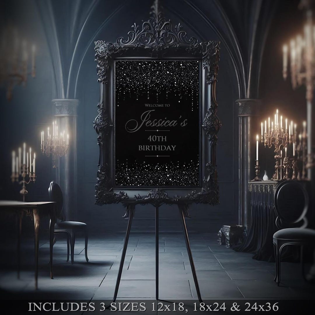 Editable All Black Poster Template, Dripping Glitter Welcome Sign ...