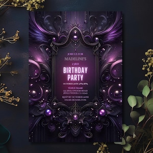 Black Pink and Purple Celestial Birthday Party Invite, Dark Fantasy ...