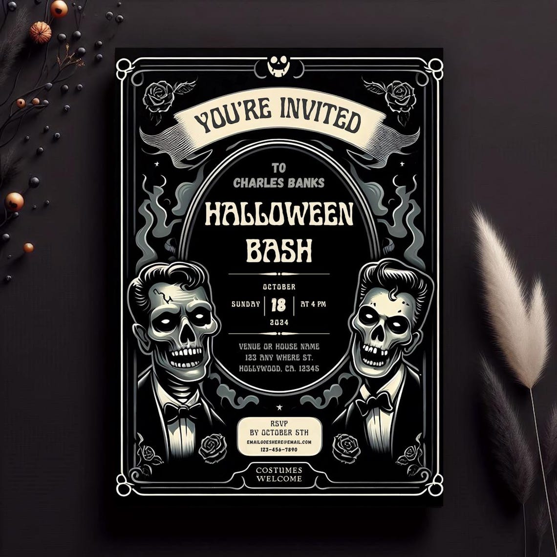 Editable 50s Halloween Bash Invitation, Vintage Halloween Party Invite ...