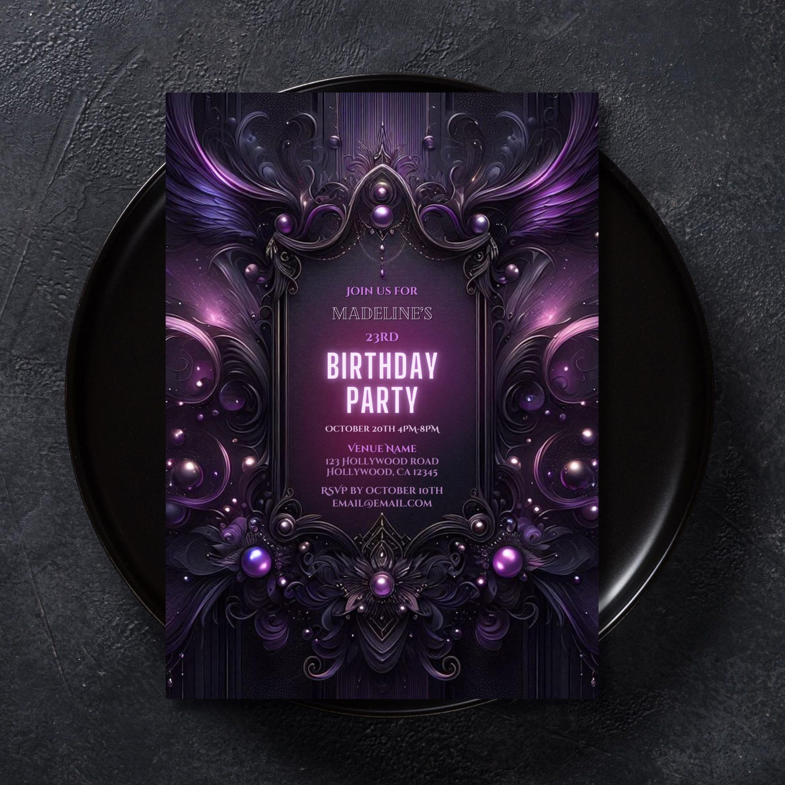 Black Pink and Purple Celestial Birthday Party Invite, Dark Fantasy ...