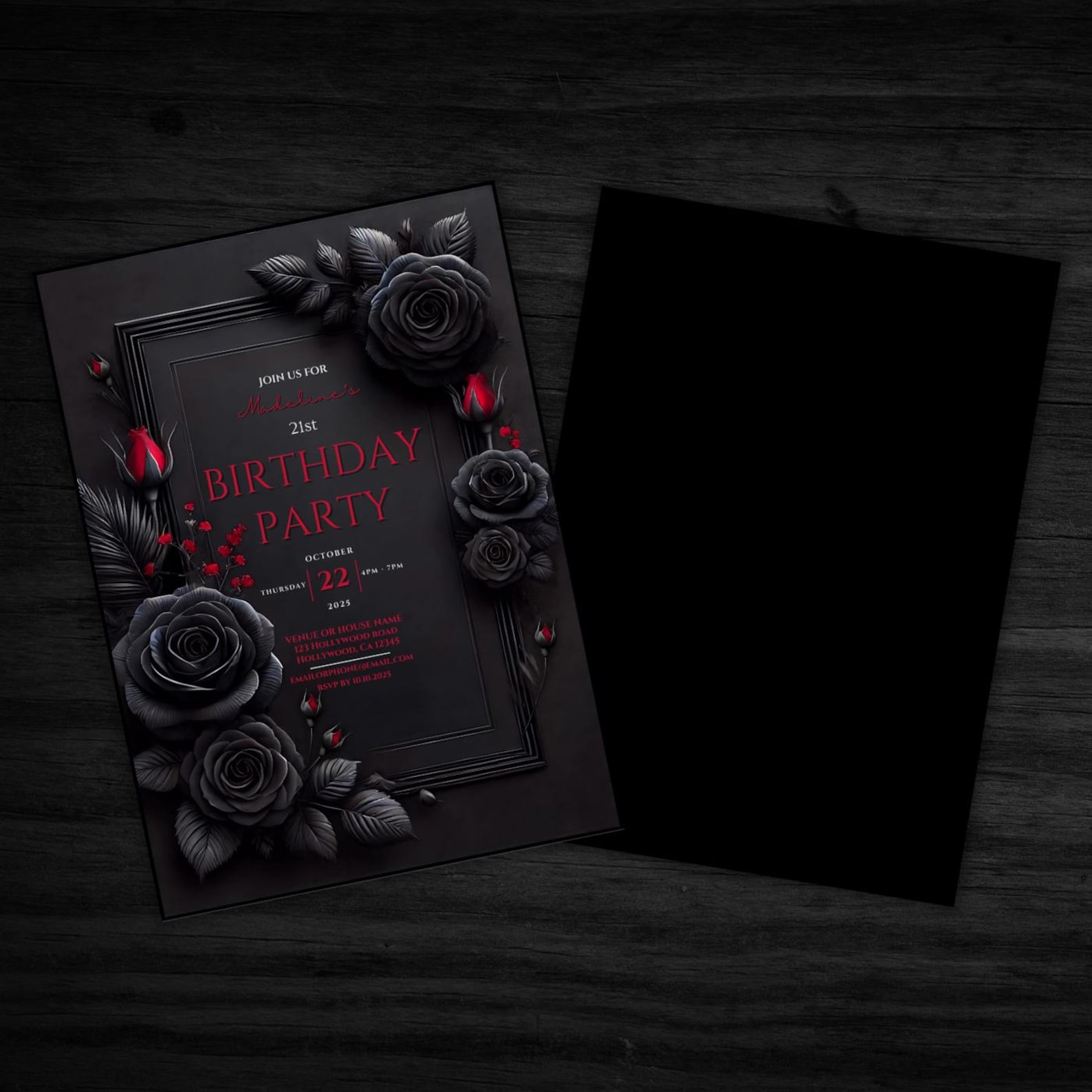 Editable Elegant Red and Black Rose Gothic Invitation, Printable Black ...