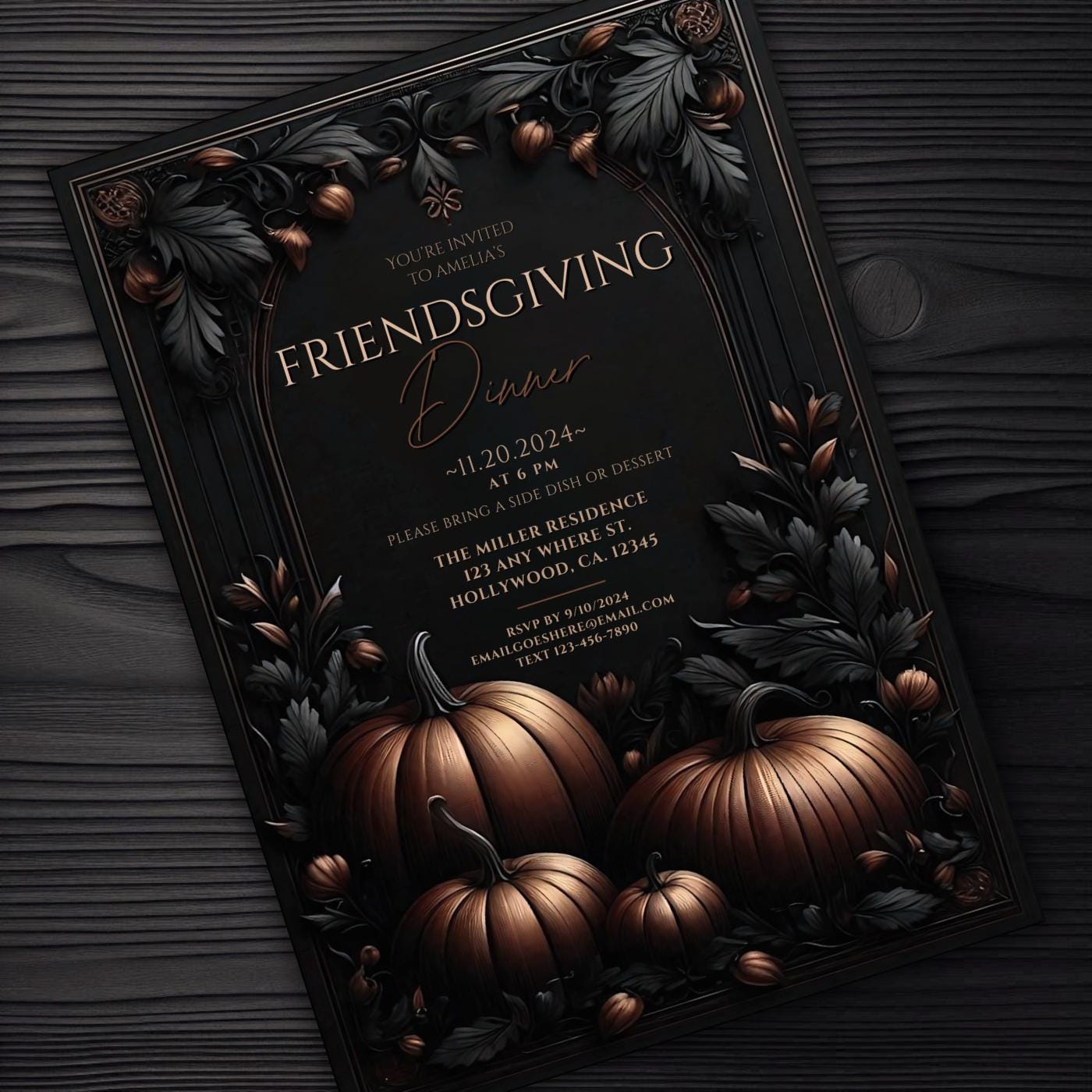 Editable Friendsgiving Dinner Invitation, Dark Pumpkins Invite, Fall ...