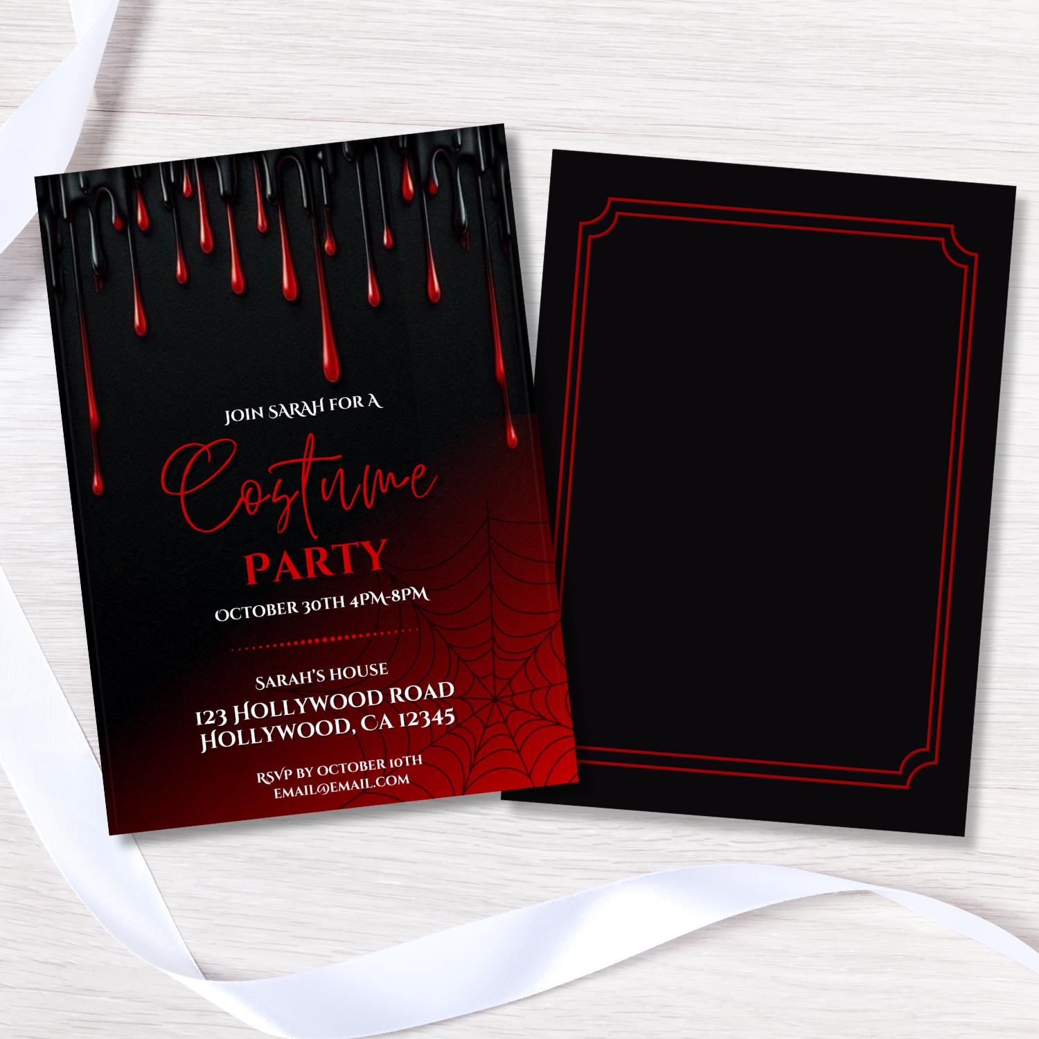 Editable Halloween Costume Party Invitation | Spooky Dripping Blood ...
