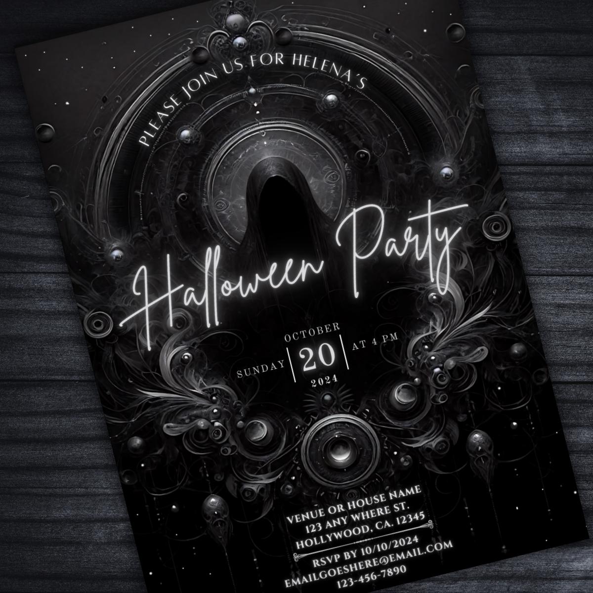 Editable Gothic Halloween Party Invitation, Reaper Invite, Dark Moody ...
