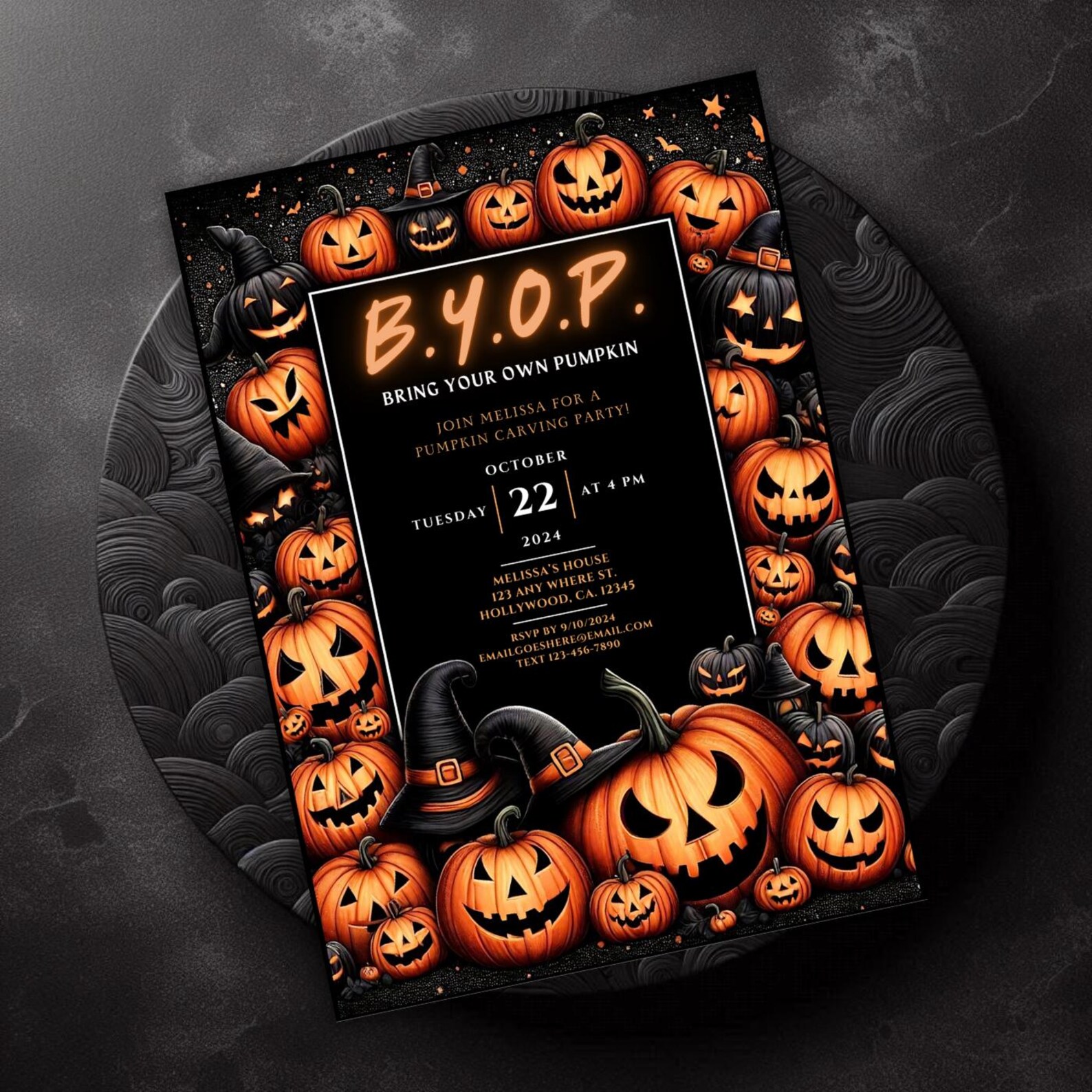 BYOP Halloween Invite, Halloween Pumpkin Carving Party Invitation ...