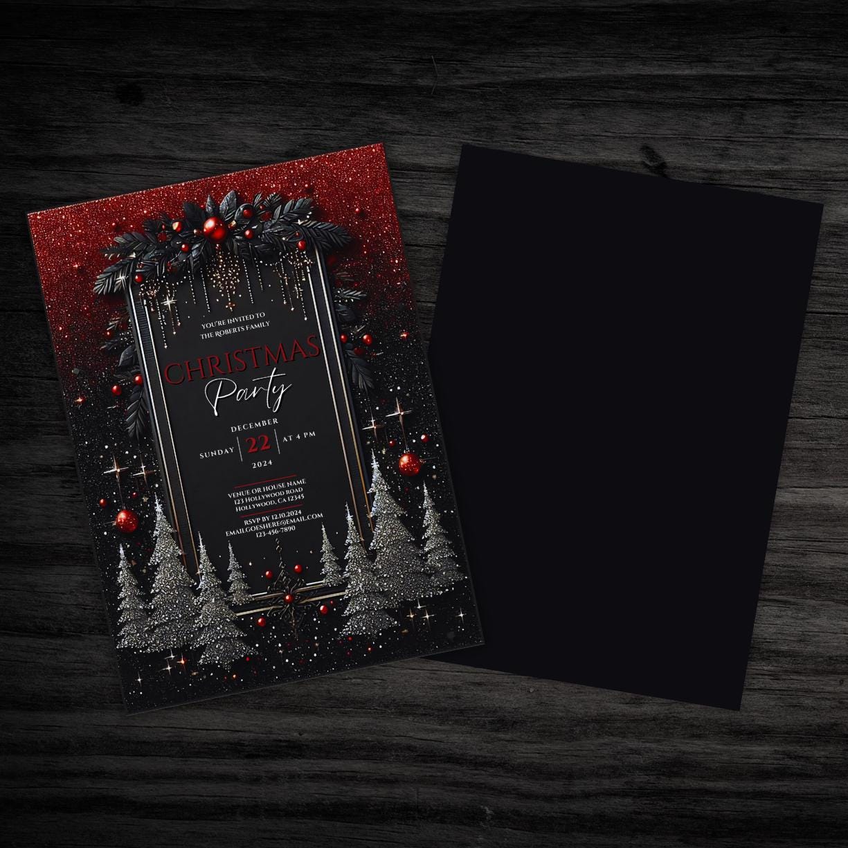 Editable Gothic Christmas Party Invitation, Red and Black Xmas Party ...