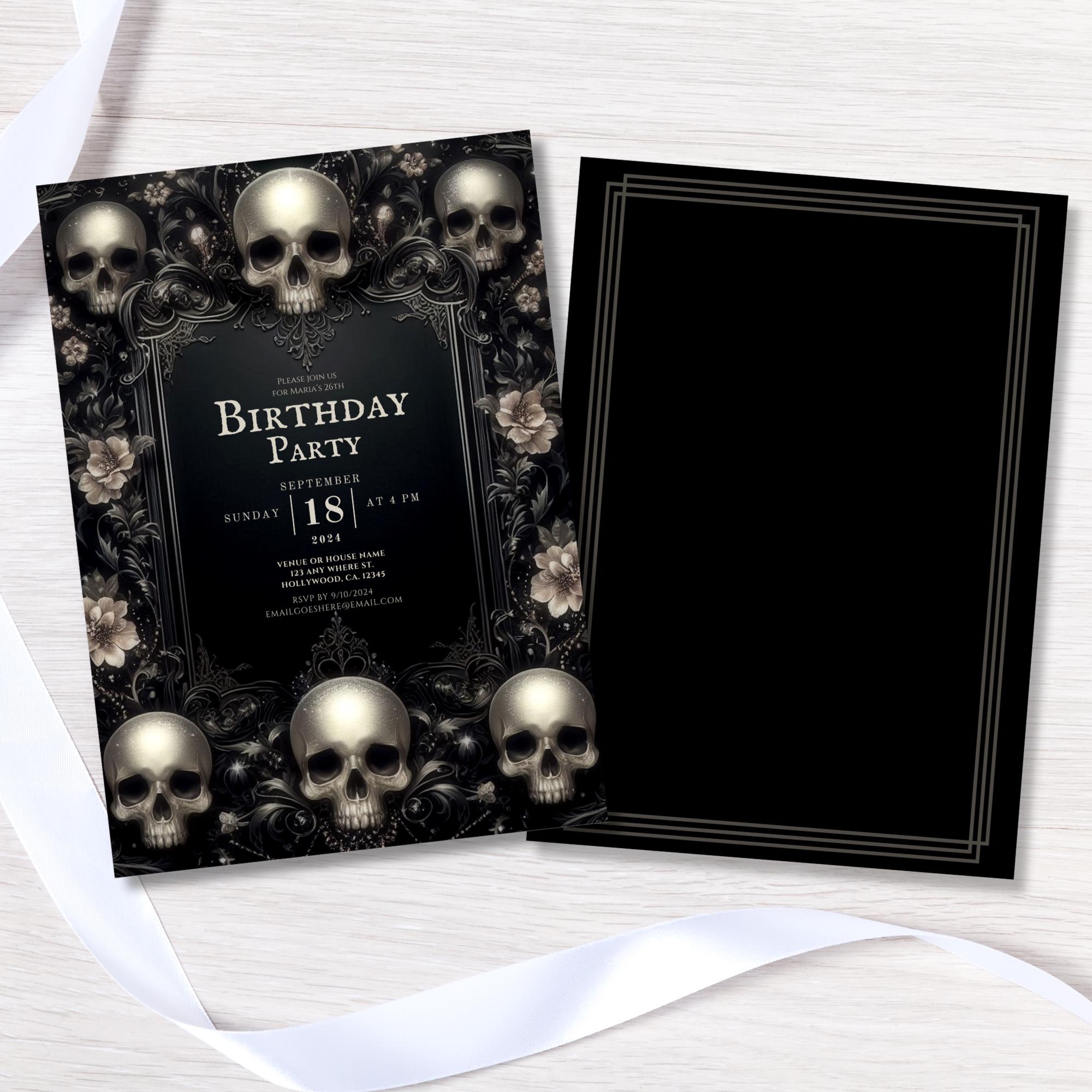 Gothic Birthday Invitation, Floral Skull Vintage Invitation, Skulls and ...