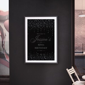 Editable All Black Poster Template, Dripping Glitter Welcome Sign ...