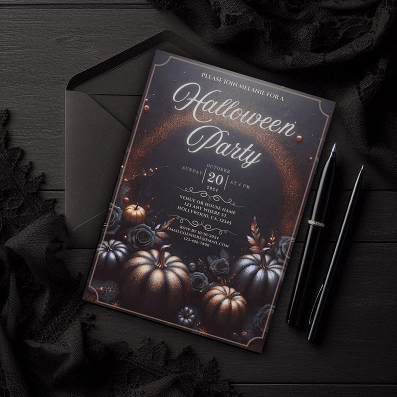 Editable Halloween Harvest Party Invitation, Fall Pumpkin Invite, Dark ...