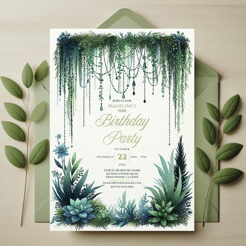 Editable Botanical Birthday Party Invitation, Printable Garden Party ...