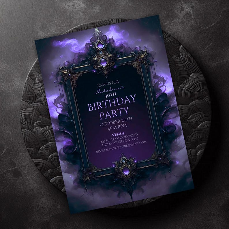 Printable Purple Customizable Invitation, Birthday Invite, Gothic ...