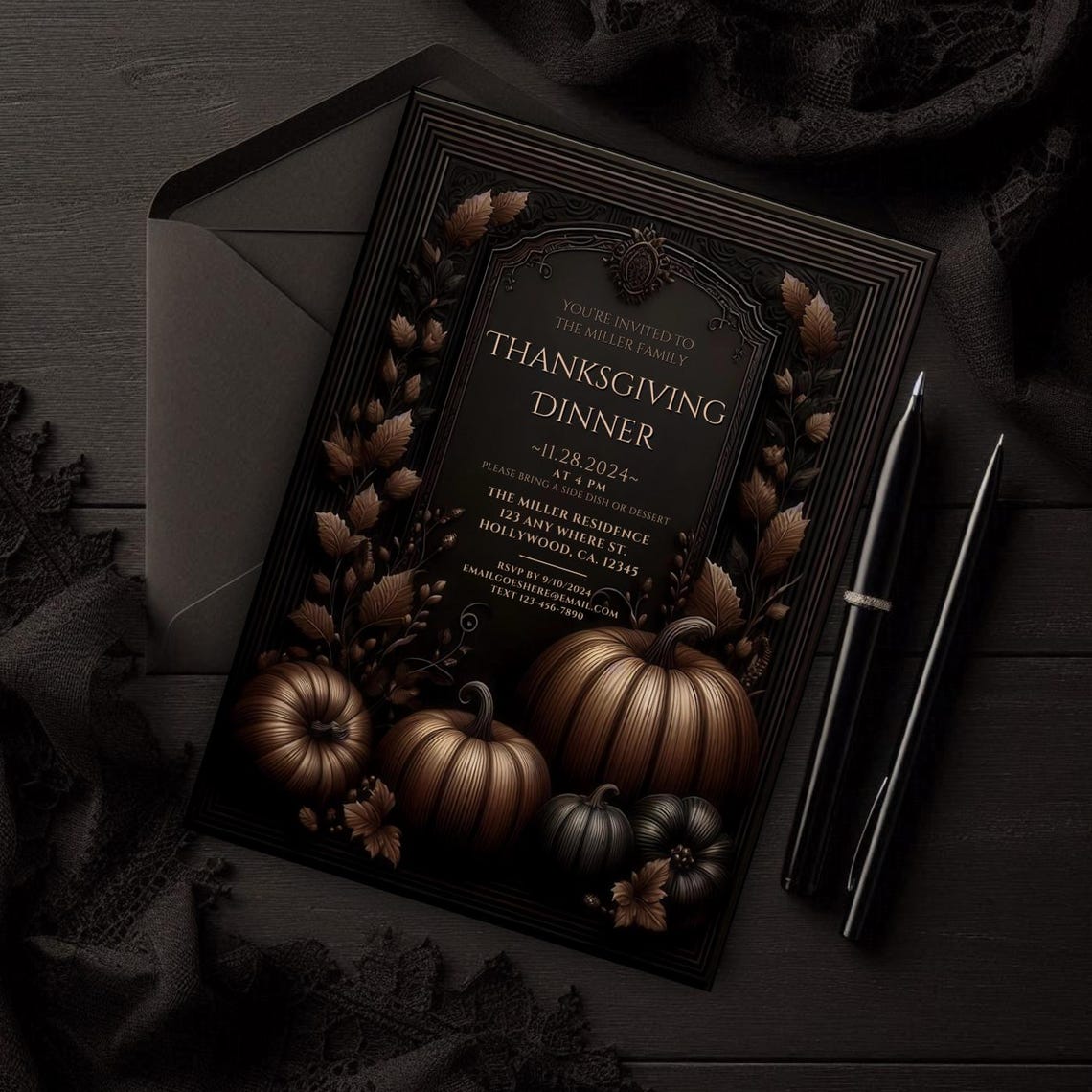 Editable Thanksgiving Dinner Invitation, Brown Pumpkins Invite, Fall ...