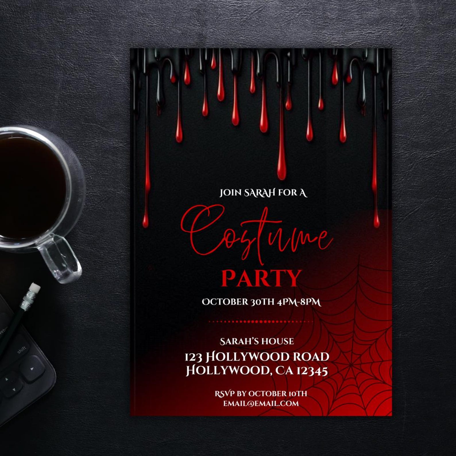 Editable Halloween Costume Party Invitation | Spooky Dripping Blood ...