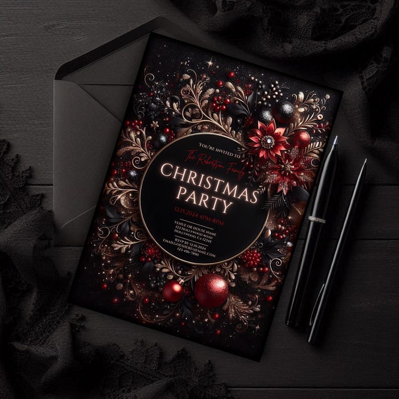 Editable Elegant Christmas Party Invitation, Printable Glam Xmas Invite ...
