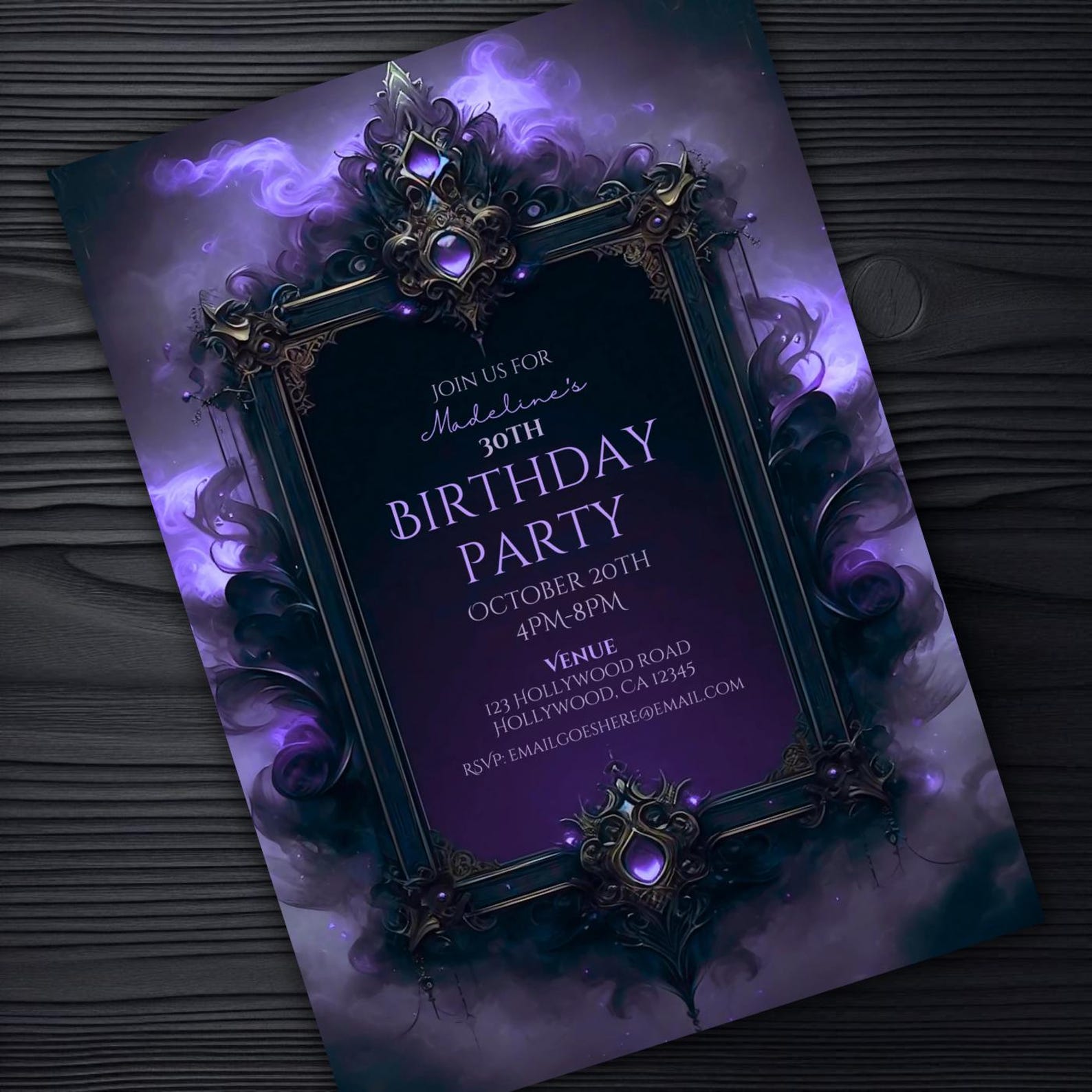 Printable Purple Customizable Invitation, Birthday Invite, Gothic ...