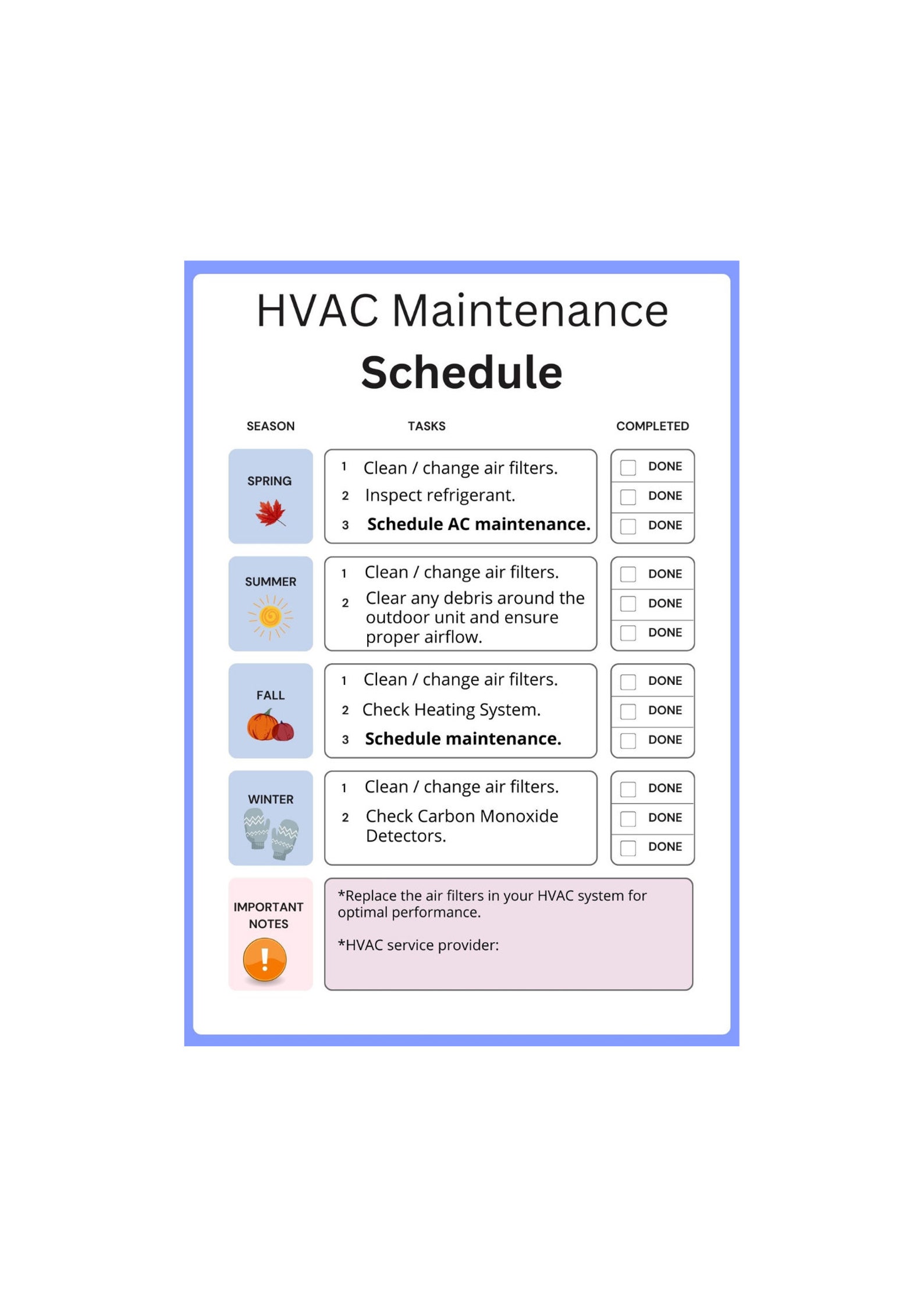 HVAC Maintenance Schedule - Etsy