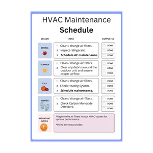 HVAC Maintenance Schedule - Etsy