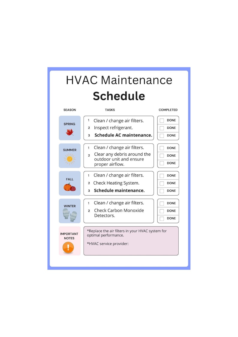 HVAC Maintenance Schedule - Etsy