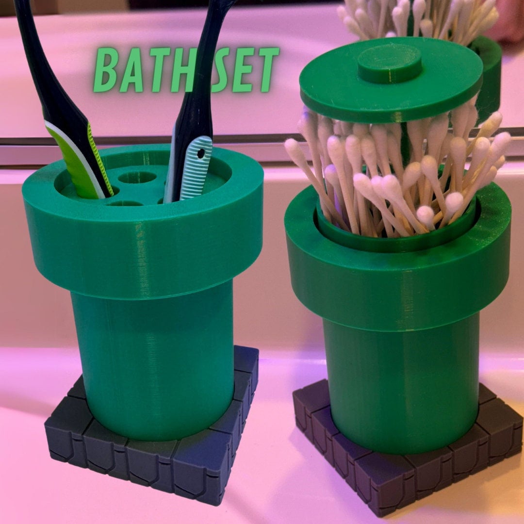 3D Print Super Mario Bros Gamer Toothbrush & Q-tip Holder Unique ...