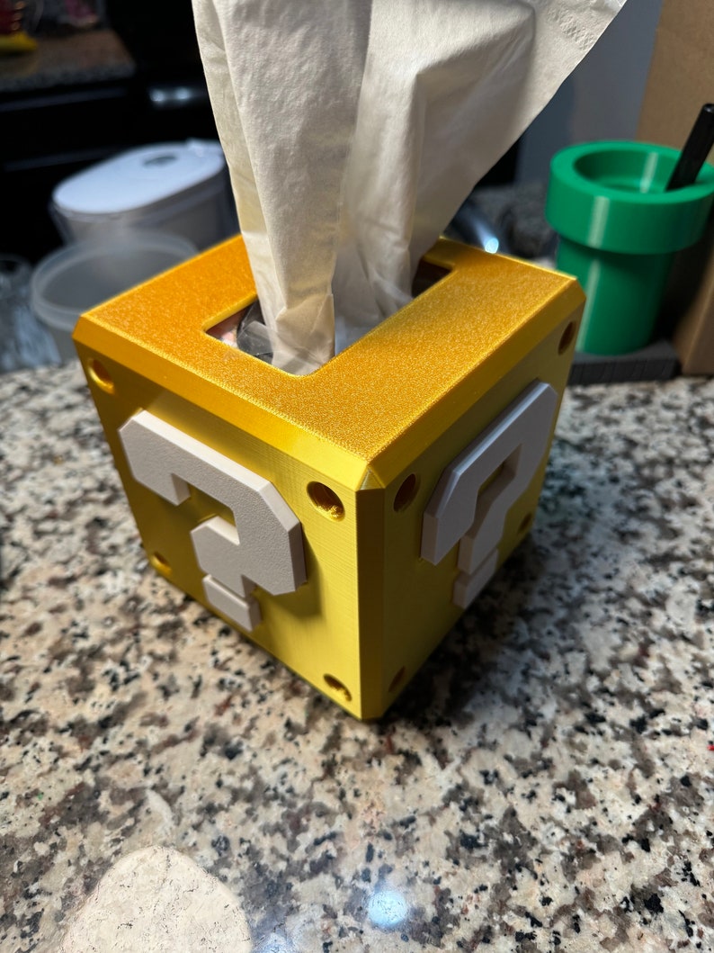 Question Mark Gamer Tissue Box Cover 3d-printed Metallic Gold Gamer ...