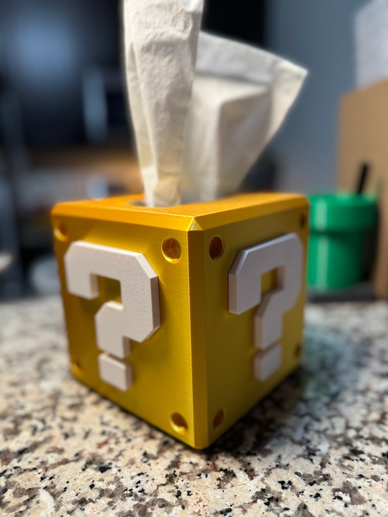 Question Mark Gamer Tissue Box Cover 3d-printed Metallic Gold Gamer ...