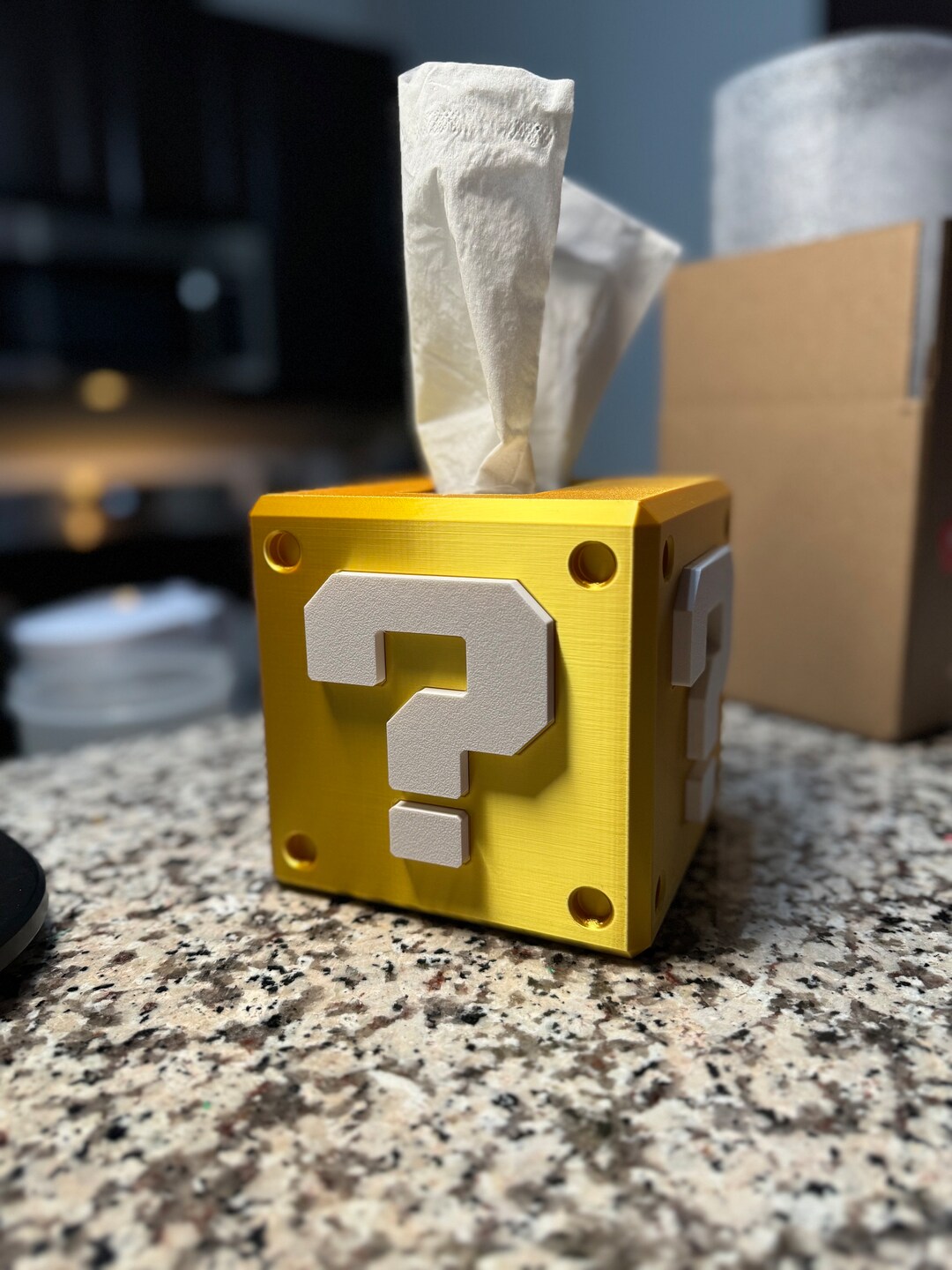 Question Mark Gamer Tissue Box Cover 3d-printed Metallic Gold Gamer ...