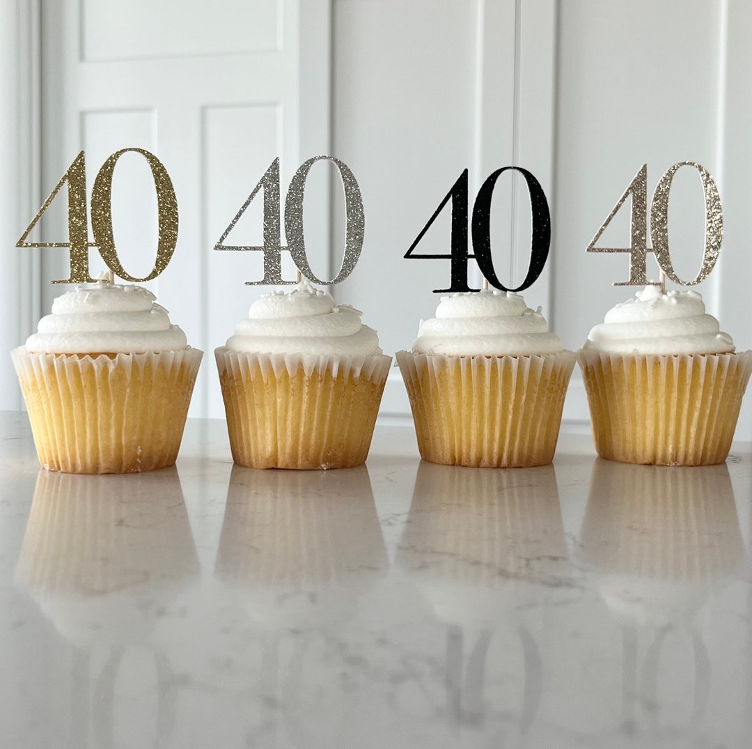 12 Count Double-sided 40 Cupcake Toppers | 40th Anniversary Birthday ...