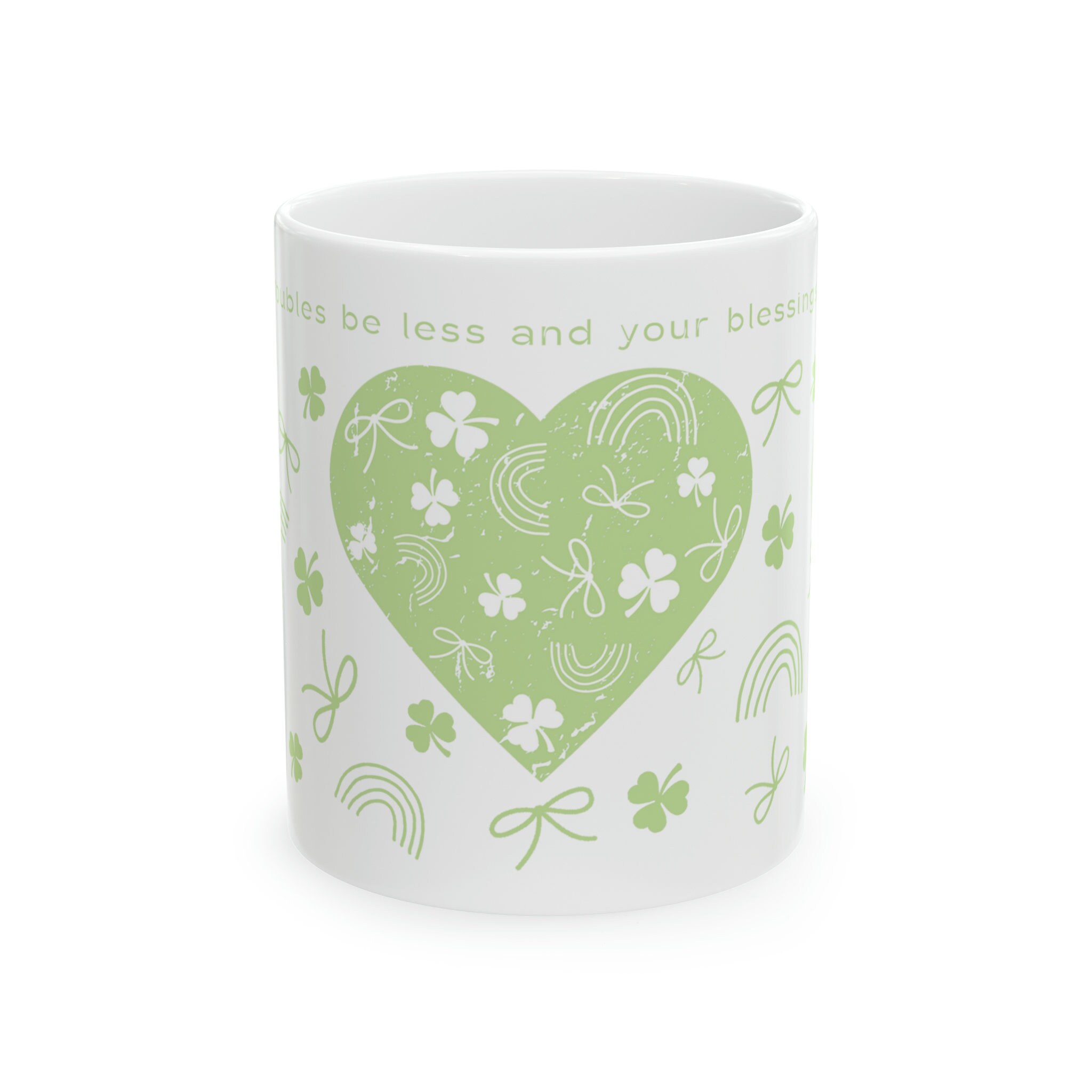 Croquette St Patty Day Mug Mint Green Heart Bow Ribbon Rainbow Shamrock ...